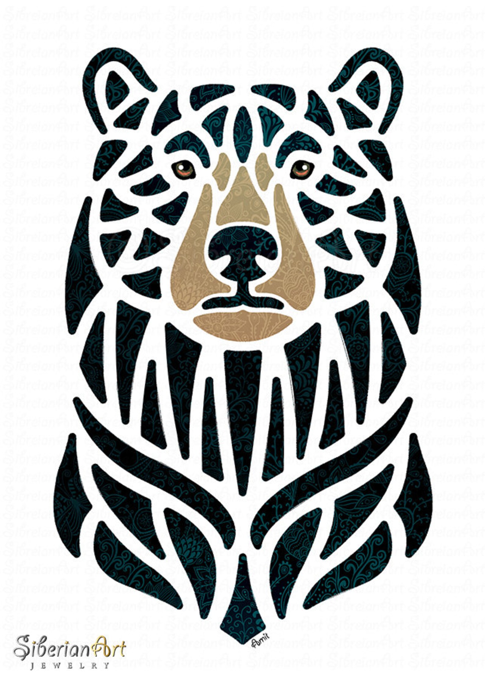 Bear Print Wildlife Artwork Portrait Bears Artwork Gift | Etsy