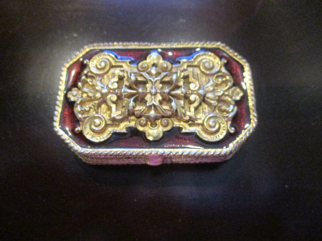Estee Lauder Keepsake Burgundy and Golden Scroll Perfume Compact, Pill ...