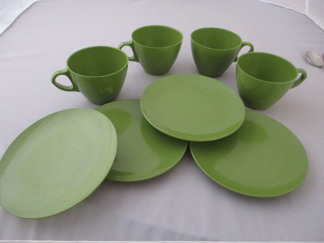 Vintage Melmac Green Cups & Dessert Plates-set of Four, Tableware ...