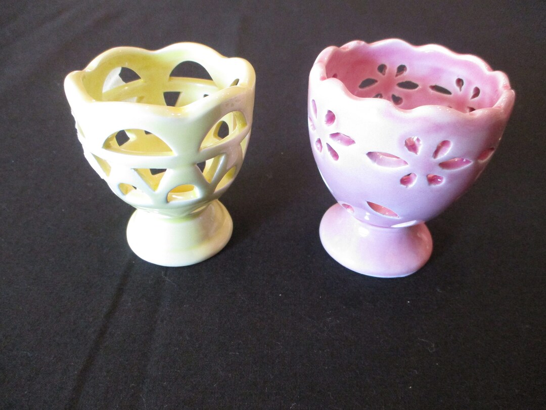 Glazed Ceramic Cut Out Design Egg Cups-set of Two, Coddler, Tableware ...