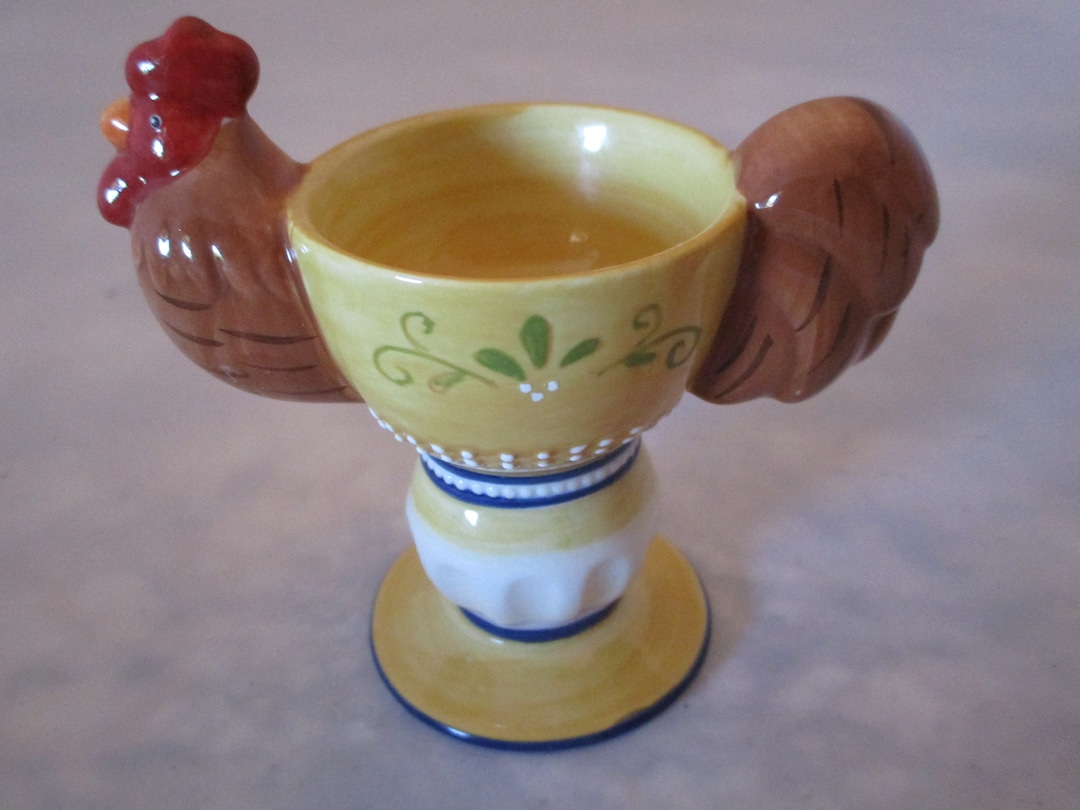 Glazed Ceramic Hen Egg Cup With Bright Colorful Details, Dining ...