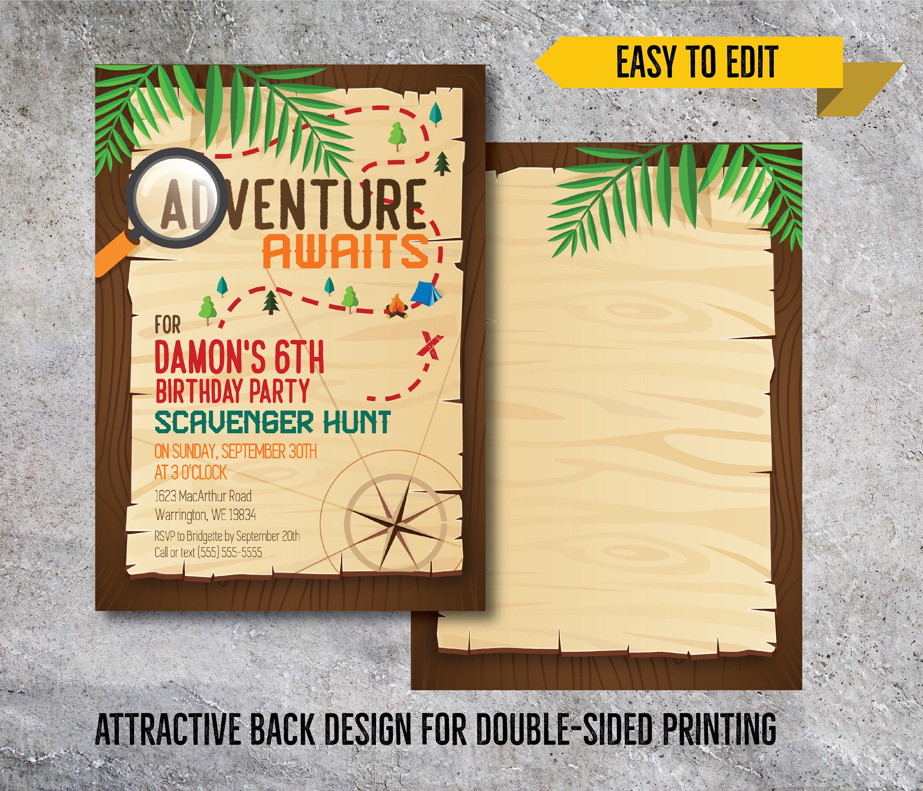 Scavenger Treasure Hunt Geocaching Birthday Invitation Printable ...