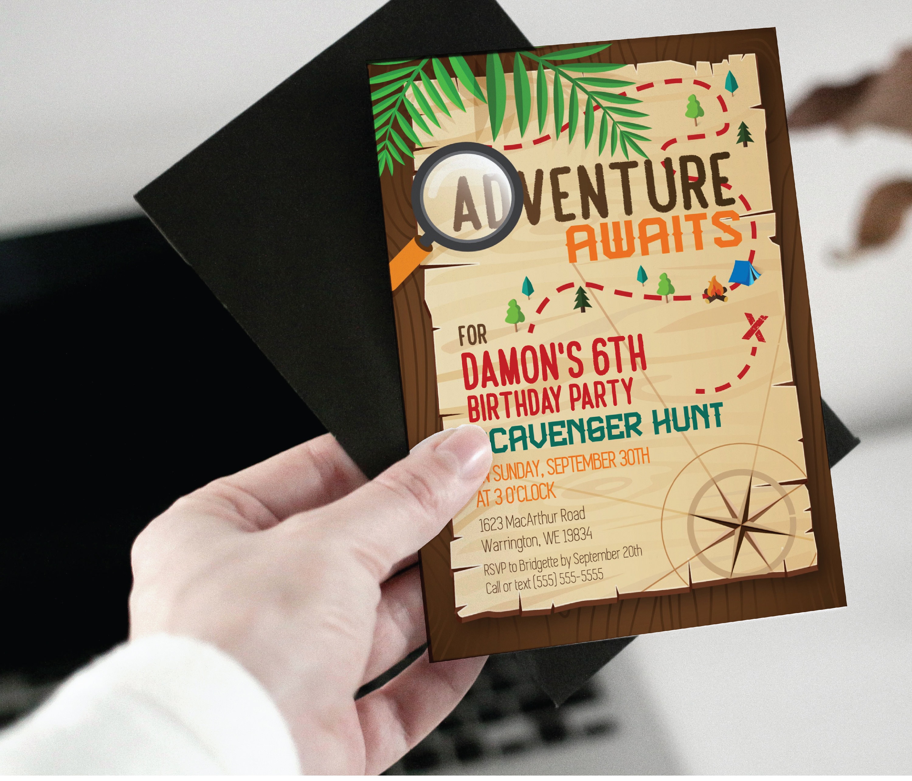 Scavenger Treasure Hunt Geocaching Birthday Invitation Printable ...