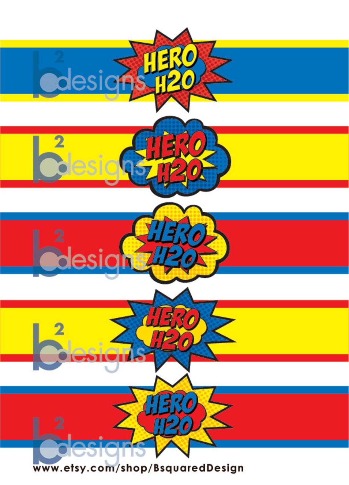 Superhero Waterbottle Labels • Hero H20 • BRY (blue, Red, Yellow) Color ...
