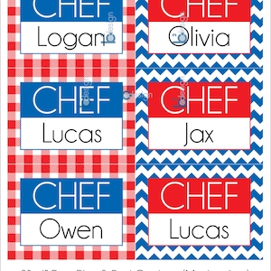 Chef Hat Stickers • With Names • Printable - Etsy