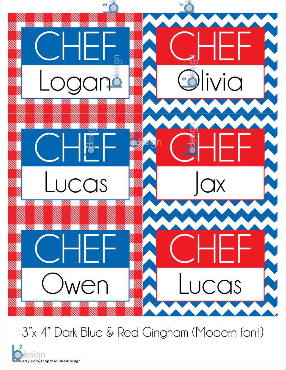 Chef Hat Stickers With Names Printable - Etsy