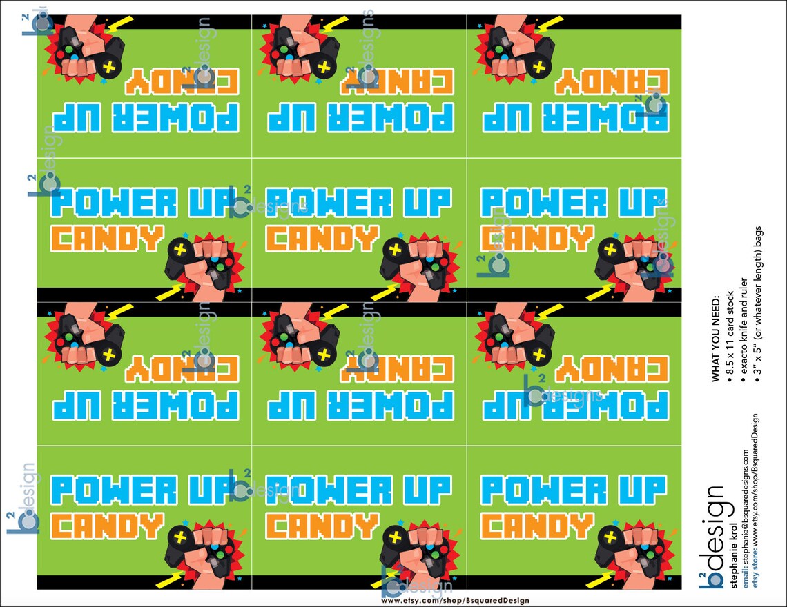 Arcade / Video / Gamer Candy Label Gamer Power up Candy | Etsy