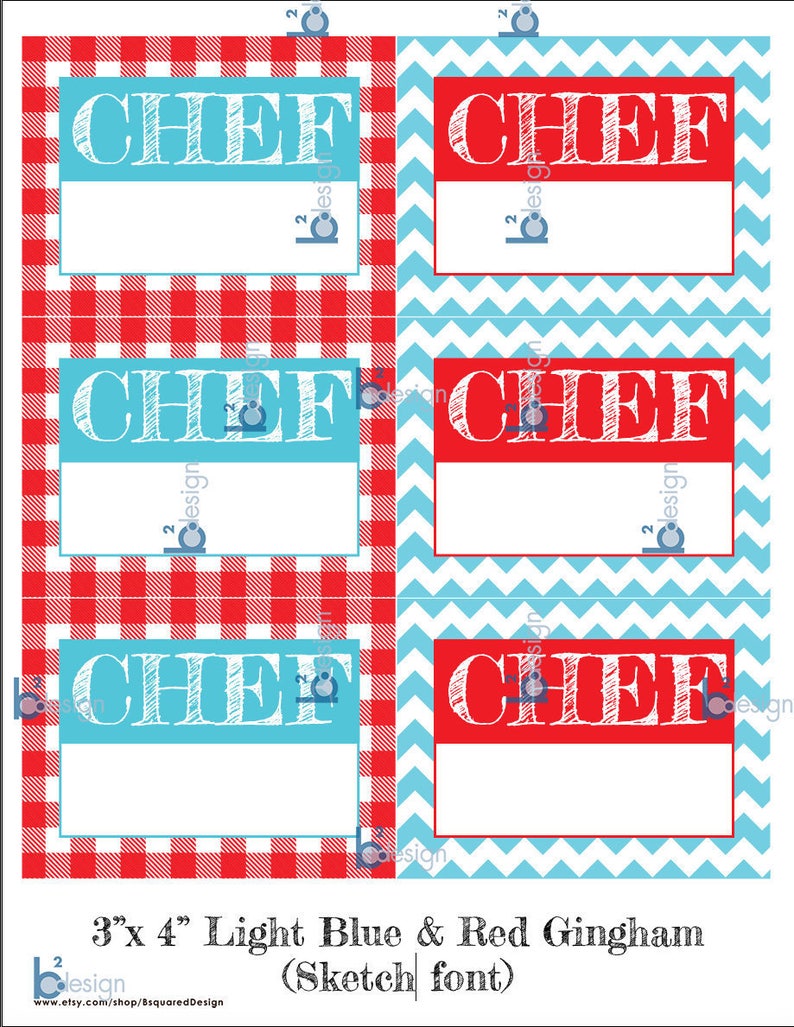 Chef Hat Stickers BLANK Red Gingham Only Small Modern | Etsy