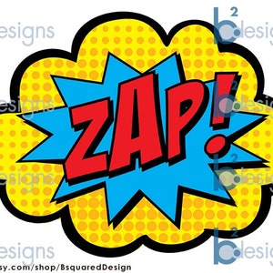 Superhero Party Signs Boom, Pow, Zap, Bam, Pop 8.5 X 11 Front to Back ...