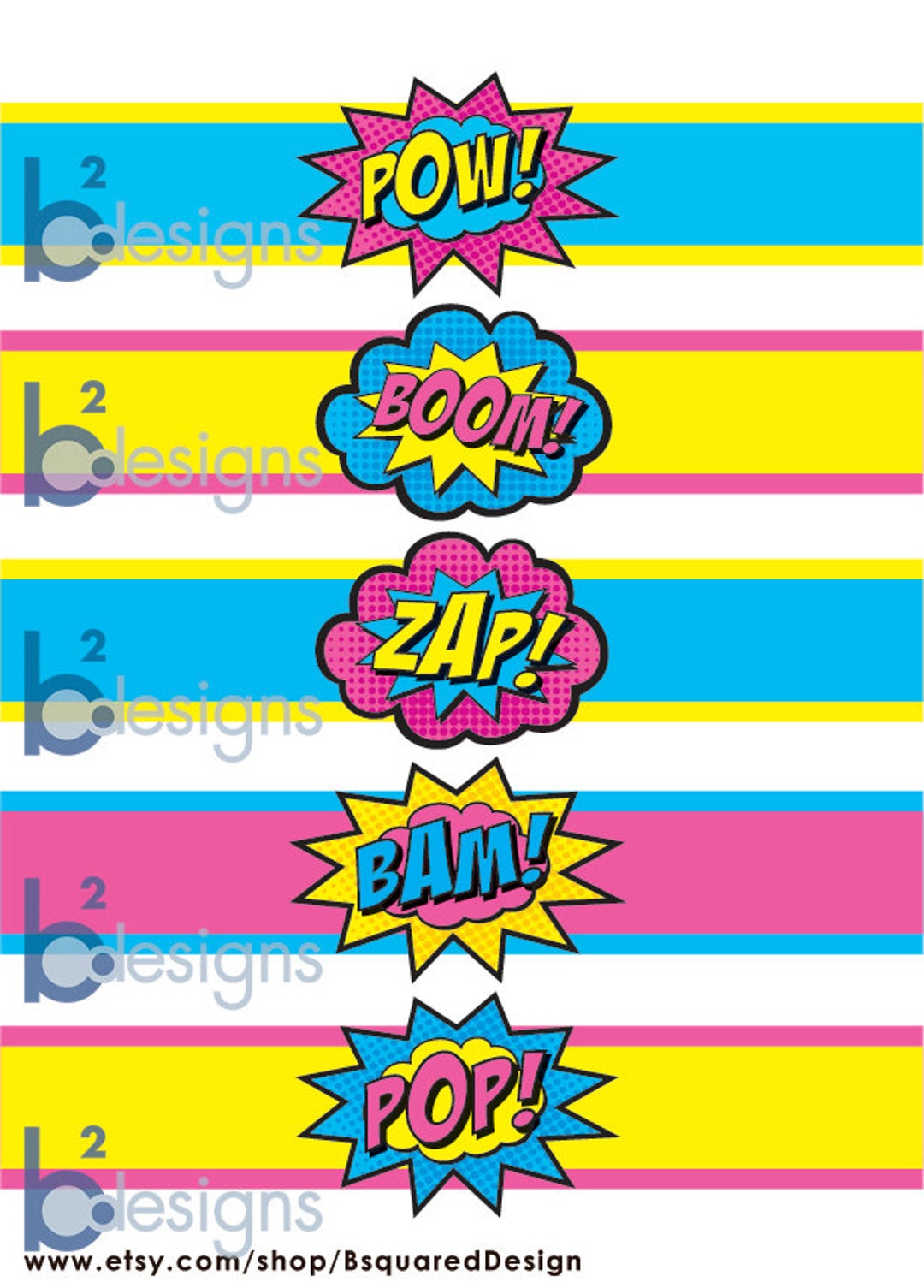 Superhero Waterbottle Labels • Pow! Boom! Zap! Pop! Bam! • GV2 Color ...