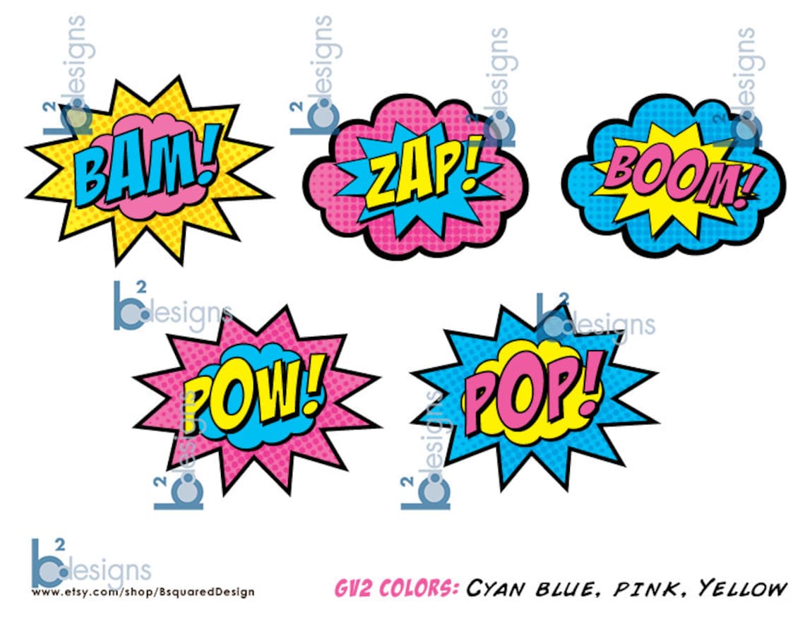 Superhero Party Signs Boom Pow Zap Bam Pop 8.5 X 11 - Etsy