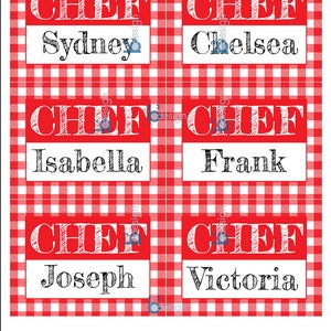 Chef Hat Stickers • With Names • Printable - Etsy