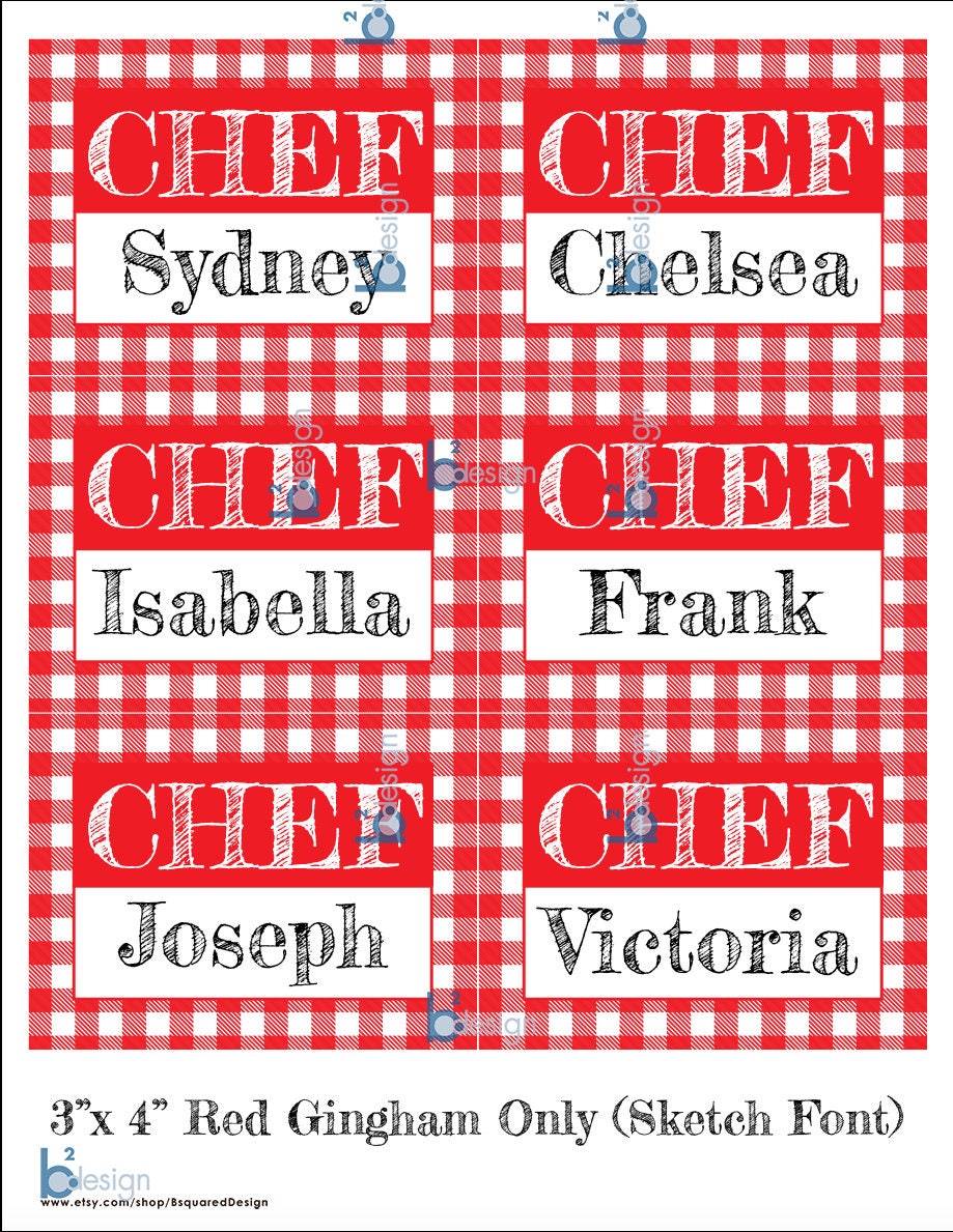 Chef Hat Stickers • With Names • Printable - Etsy