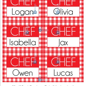Chef Hat Stickers • With Names • Printable - Etsy