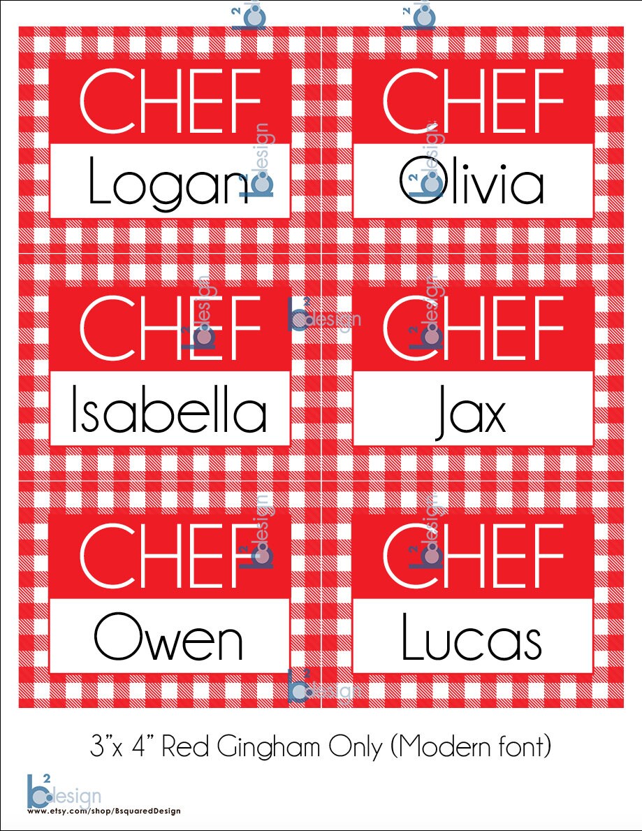Chef Hat Stickers With Names Printable - Etsy