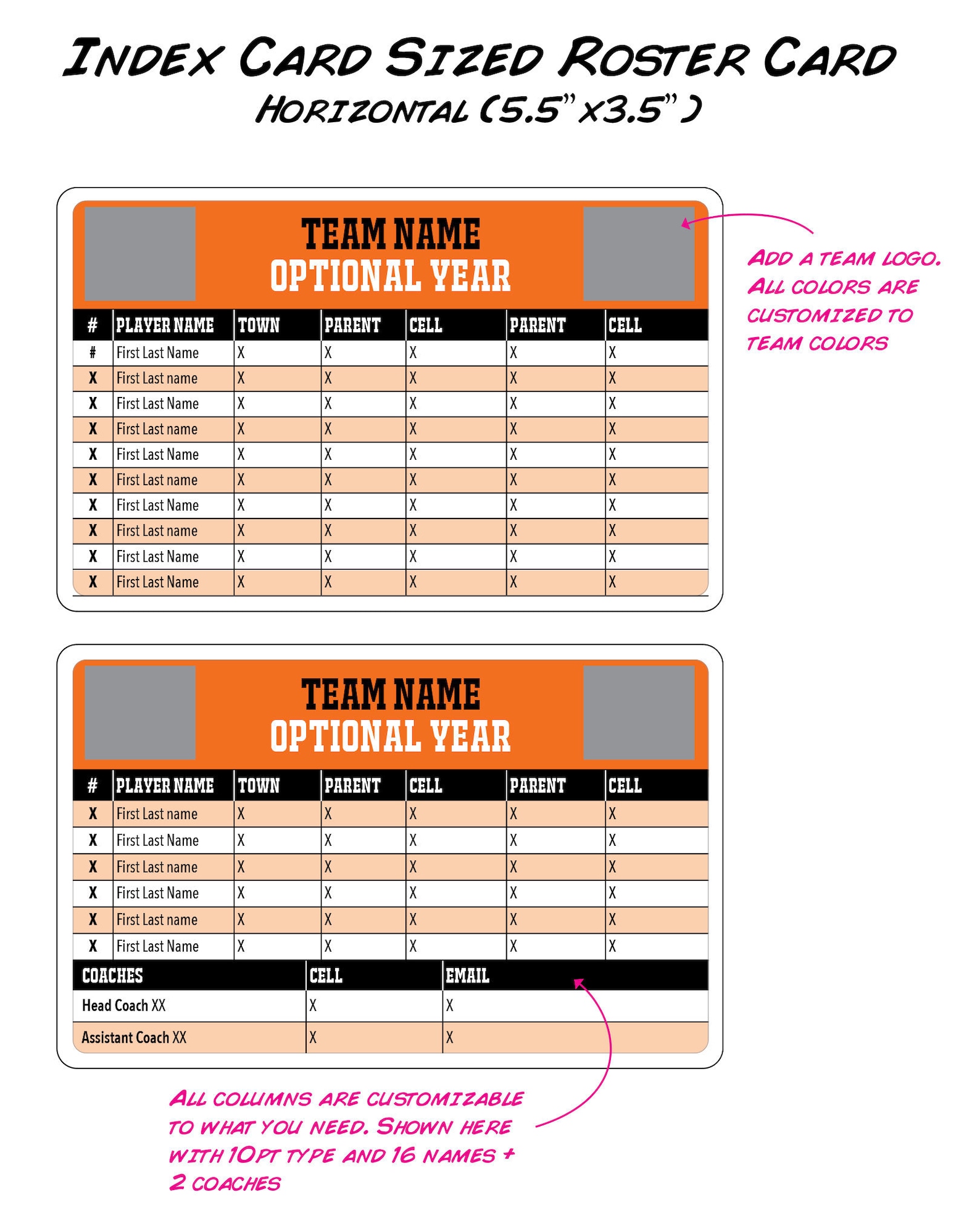 Printed Sports Roster Cards: 5.5" X 3.5" Laminated Team Cards - Etsy