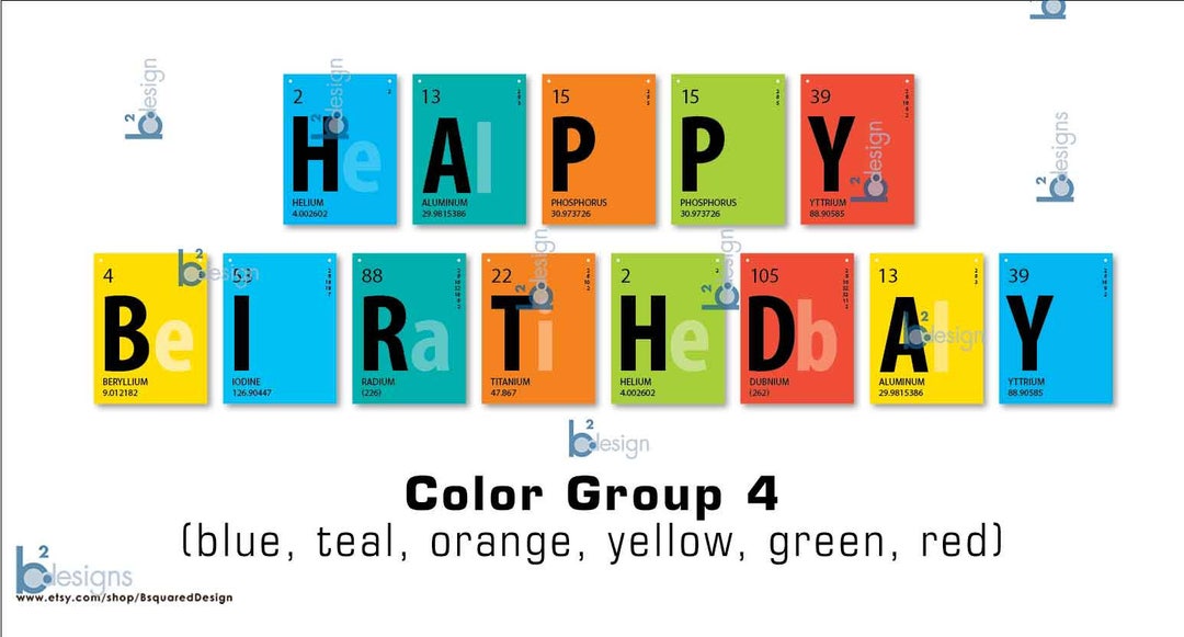 Periodic Table Banner • Happy Birthday Banner • 8.5 X 11 • Color Group ...