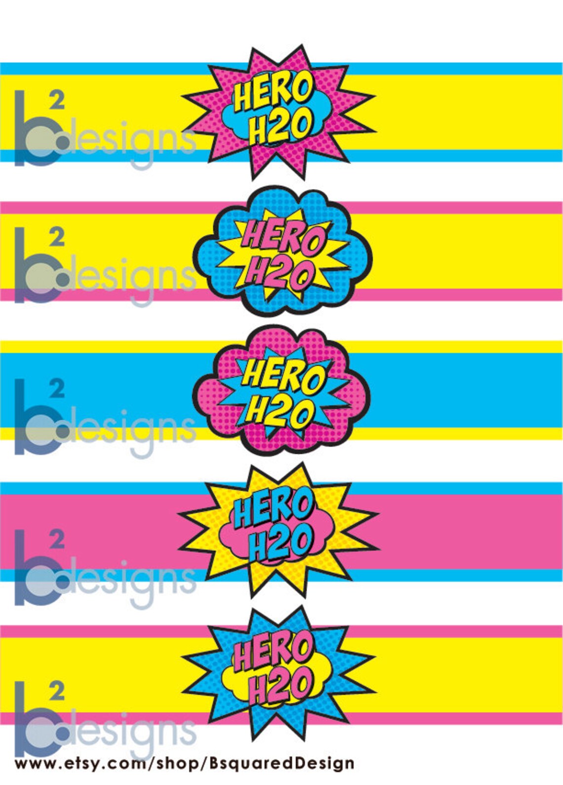 Superhero Waterbottle Labels Hero H20 GV2 Color INSTANT | Etsy