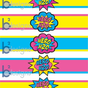 Superhero Waterbottle Labels • Hero H20 • GV2 Color • INSTANT DOWNLOAD ...