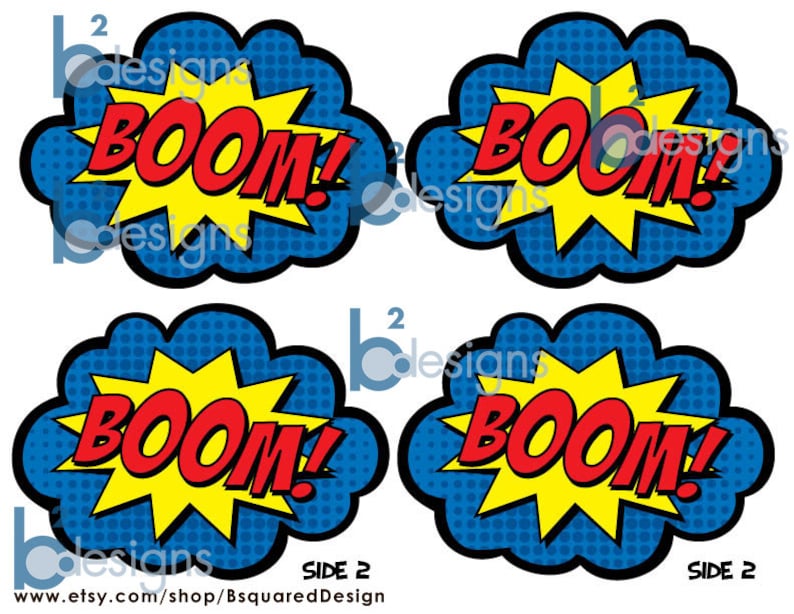 Superhero Signs Boom Pow Zap Bam Pow 1/4 Page Signs - Etsy