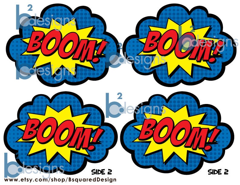 Superhero Signs Boom Pow Zap Bam Pow 1/4 page signs | Etsy
