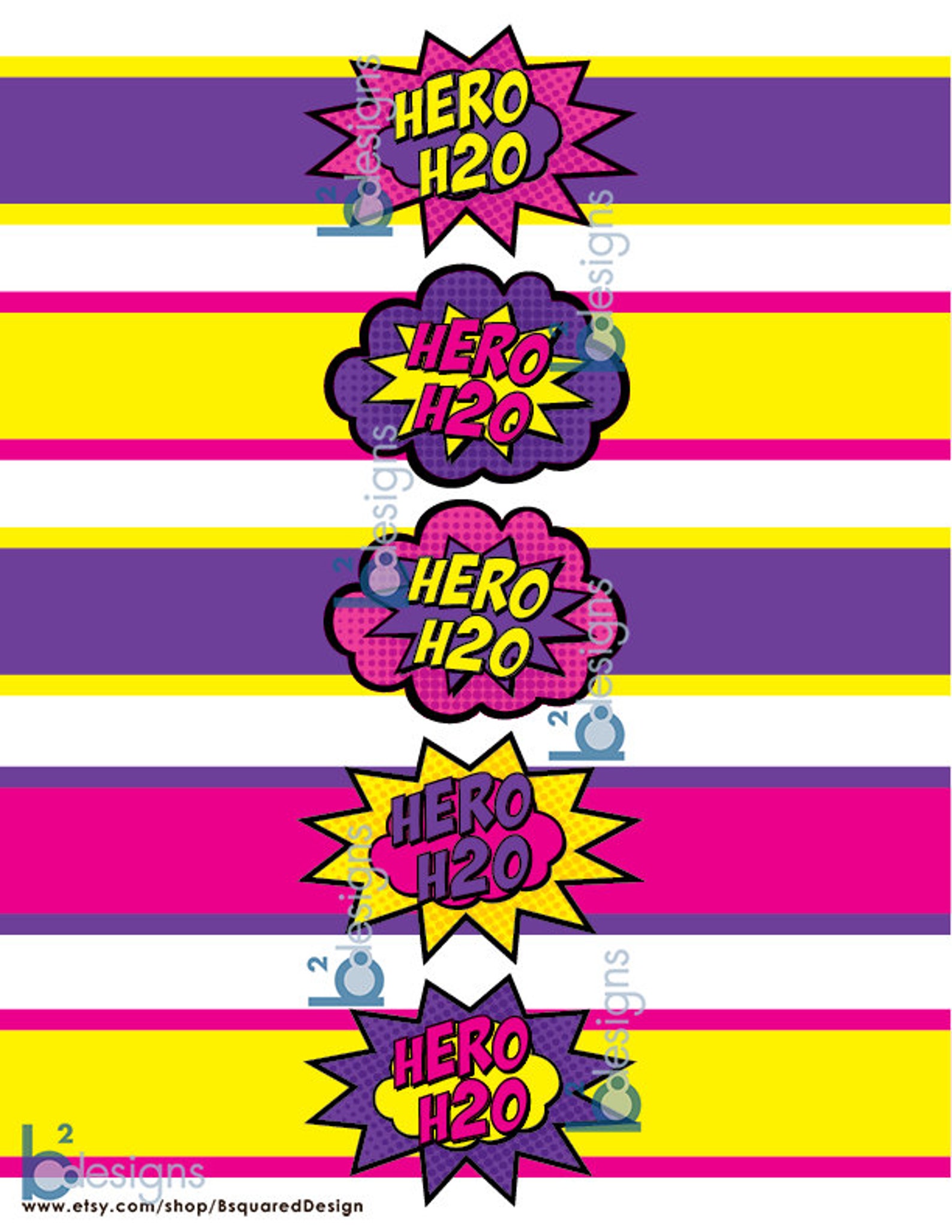 Superhero Waterbottle Labels Hero H20 GV2 Color INSTANT | Etsy