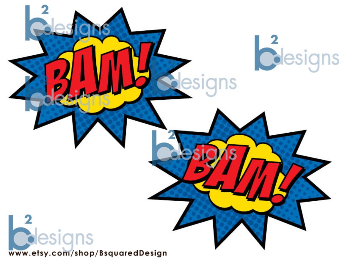 Superhero Signs Boom Pow Zap Bam Pow 1/4 Page Signs - Etsy