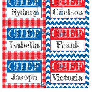 Chef Hat Stickers • With Names • Printable - Etsy