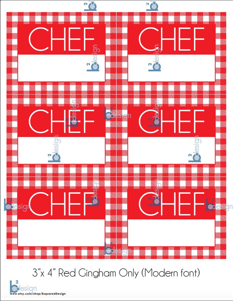 Chef Hat Stickers • BLANK • Red Gingham Only • Small Modern Font ...
