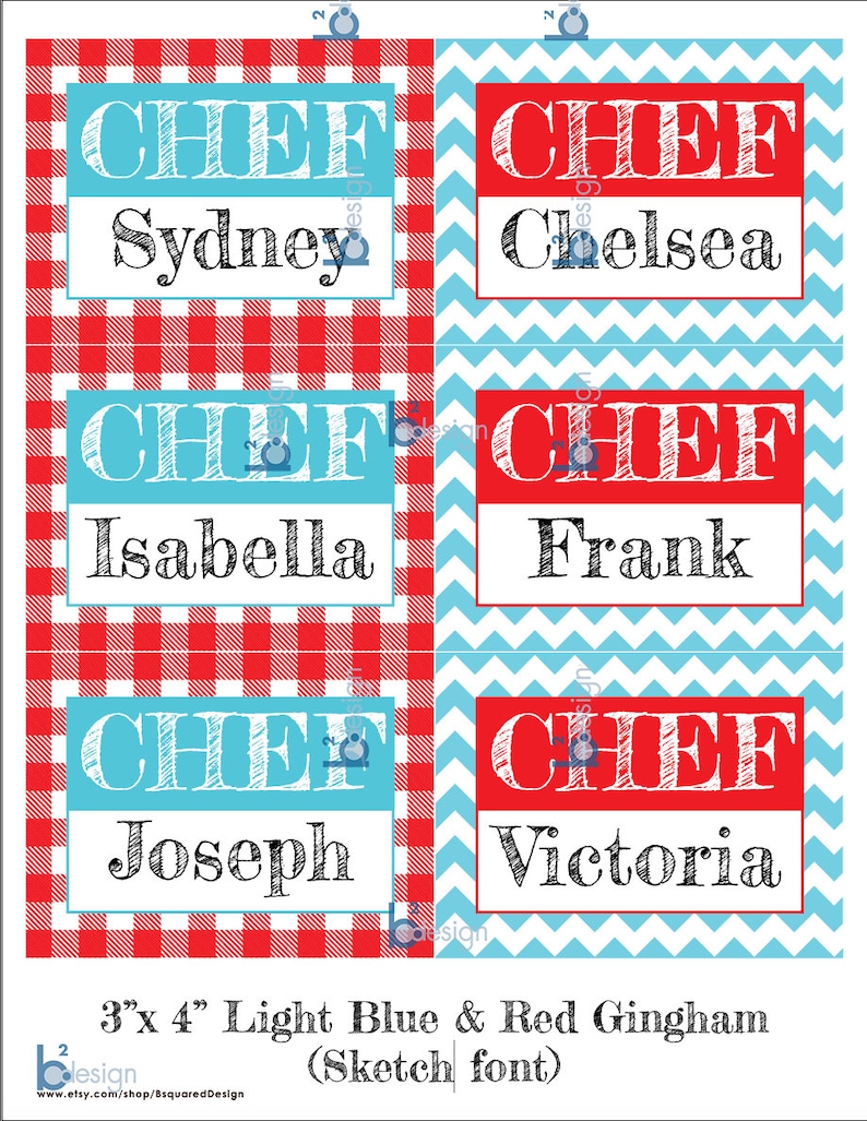 Chef Hat Stickers ONLY • With or Without Name • Printed - Etsy