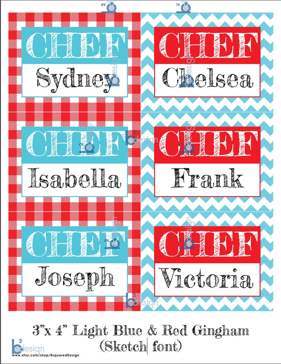 Chef Hat Stickers ONLY • With or Without Name • Printed - Etsy
