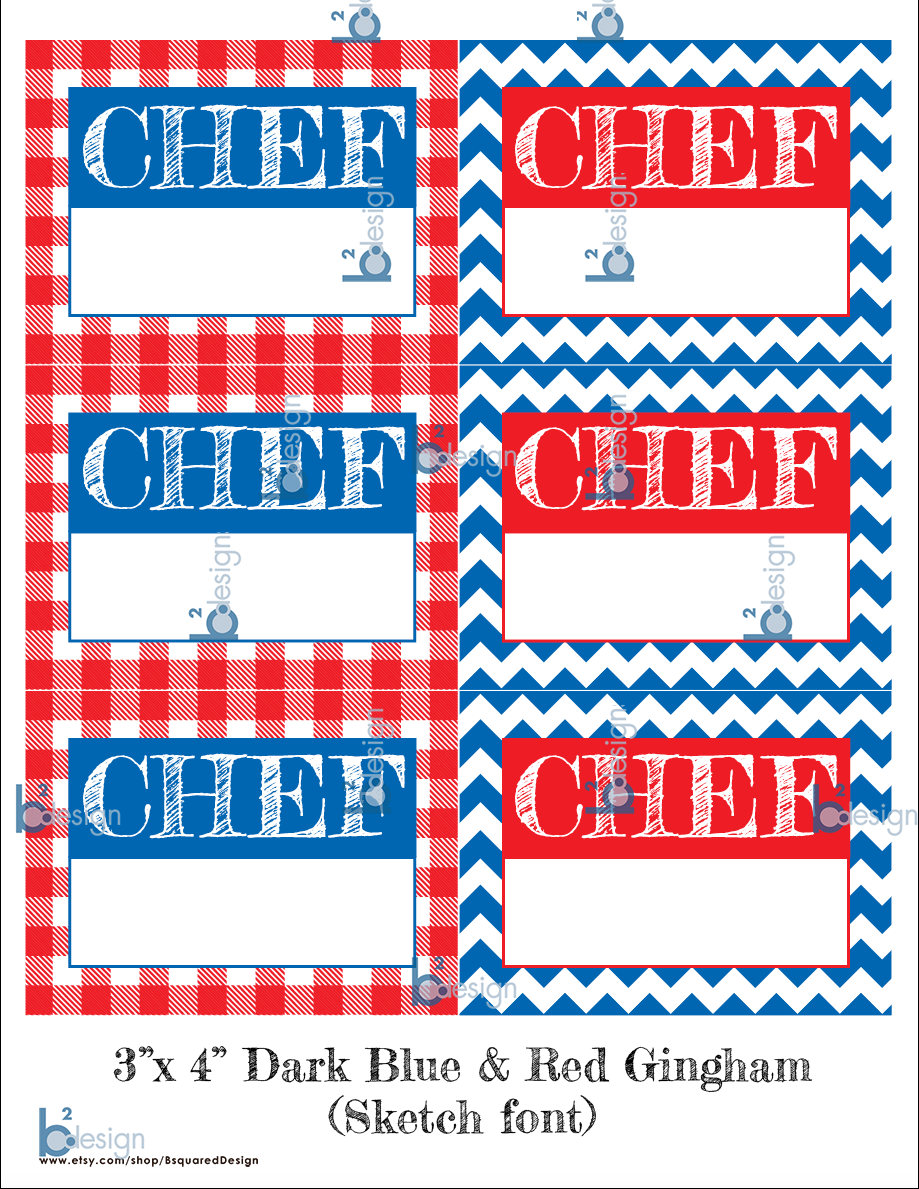 Chef Hat Stickers BLANK Dark Blue Chevron and Red Gingham | Etsy