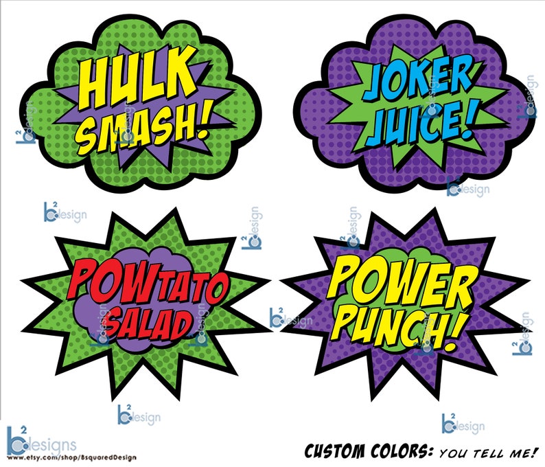 Superhero Food Cards Custom Text • 1/4 Page Size • (printable) - Etsy