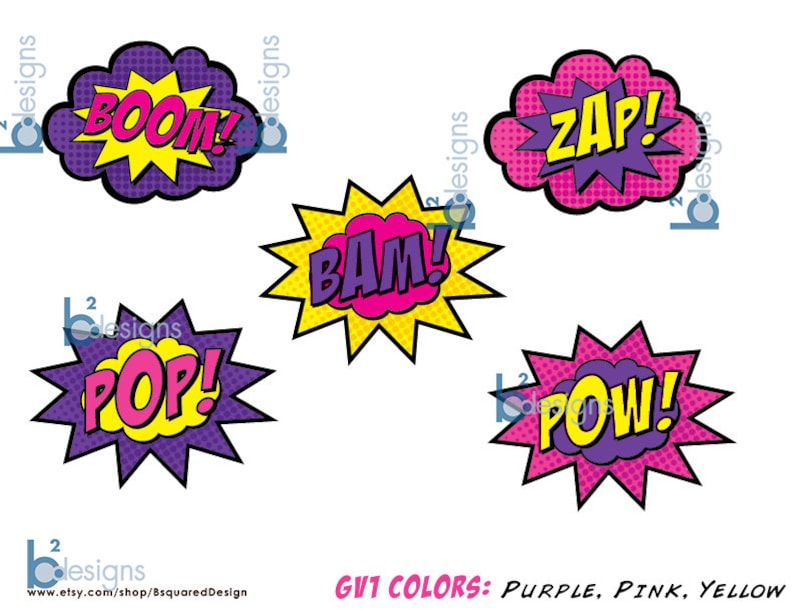 Superhero Signs Boom Pow Zap Bam Pop 8.5 X 11 - Etsy