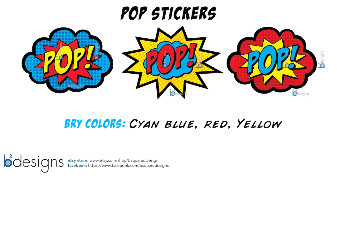 Popcorn Stickers • Cyan Blue, Red, Yellow Color Scheme • INSTANT ...
