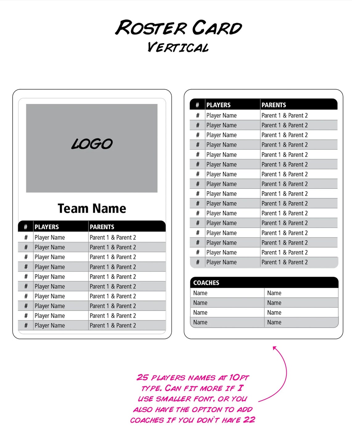 Sports Roster Cards Team Roster Cards PRINTABLE - Etsy