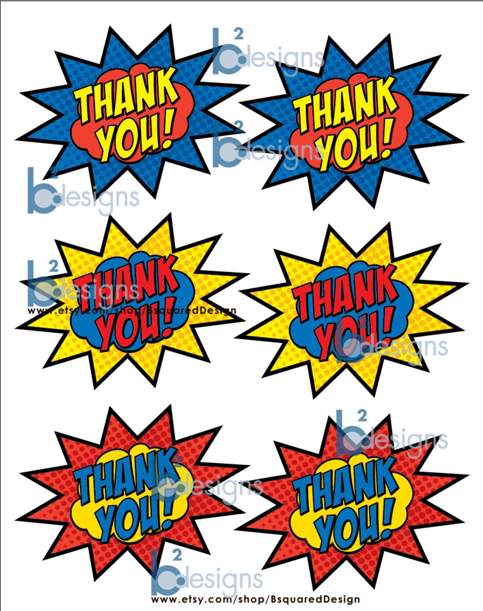 Superhero Thank You Stickers DB INSTANT DOWNLOAD - Etsy