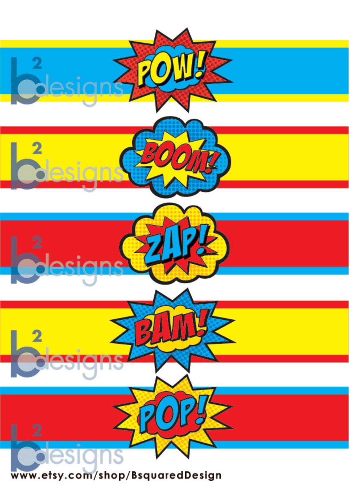 Superhero Waterbottle Labels Pow Boom Zap Pop Bam GV1 - Etsy