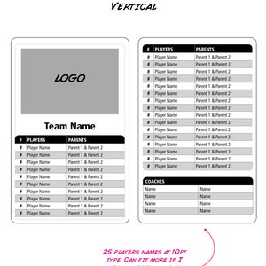 Printed Sports Roster Cards: 5.5" X 3.5" Laminated Team Cards - Etsy