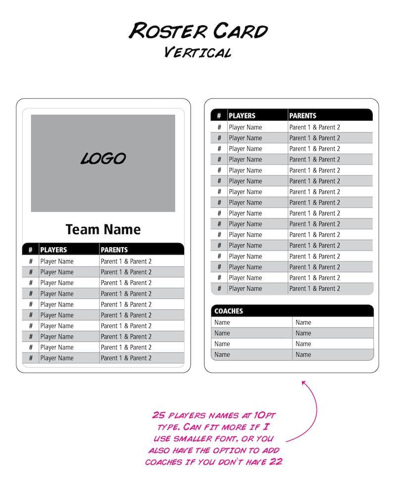 Printed Sports Roster Cards: 5.5" X 3.5" Laminated Team Cards - Etsy