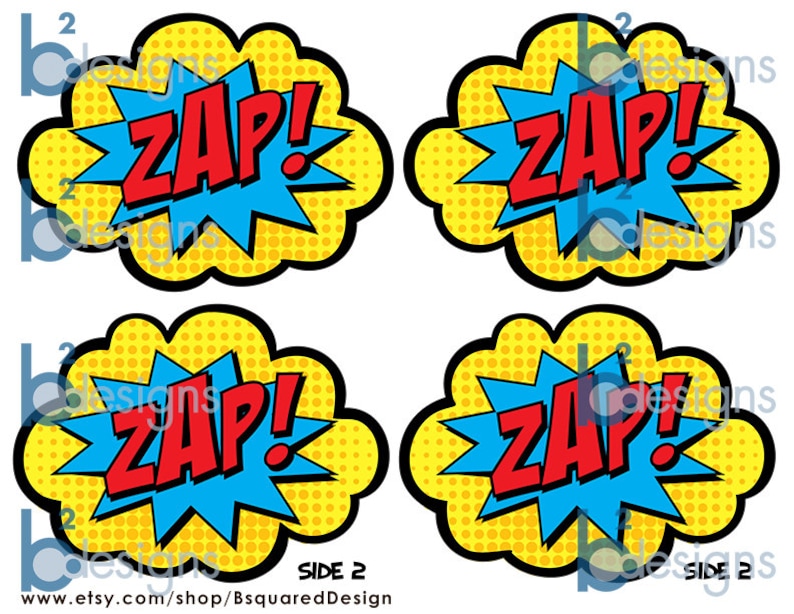 Superhero Signs Boom Pow Zap Bam Pow 1/4 page signs | Etsy