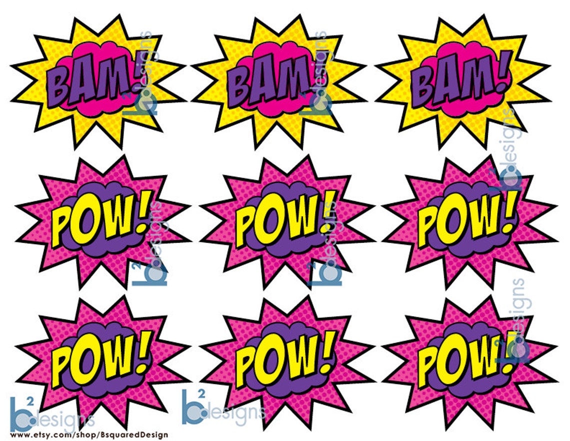 Superhero Cupcake Toppers Boom Bam Zap Pow Pop GV1 | Etsy