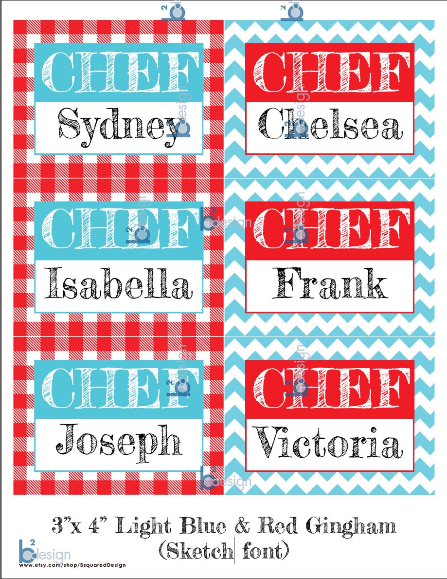 Chef Hat Stickers With Names Printable - Etsy