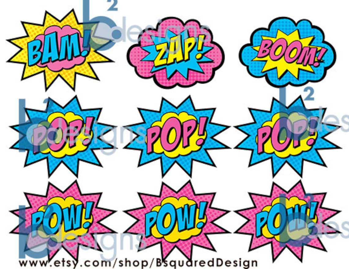 Superhero Cupcake Toppers Boom Bam Zap Pow and Pop GV2 - Etsy Canada