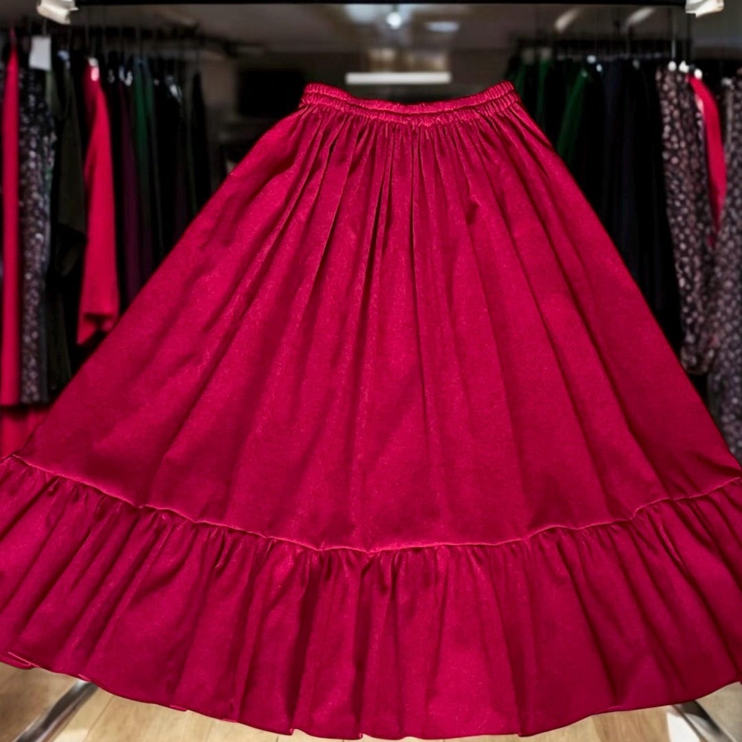 Maxi Deep Cherry Red Corduroy Skirt With Side Pockets - Etsy