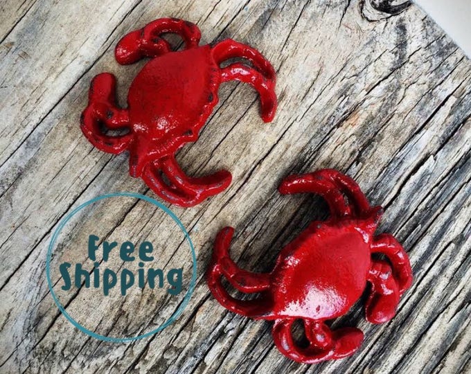 BOLD Cast Iron Crab Set // Crimson Red Decor / Nautical Beach | Etsy