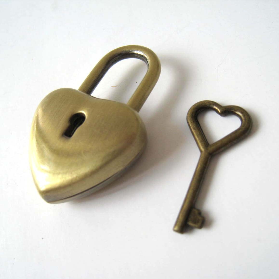 Brass Bronze Heart Lock and Heart Key Set 1pc - Etsy