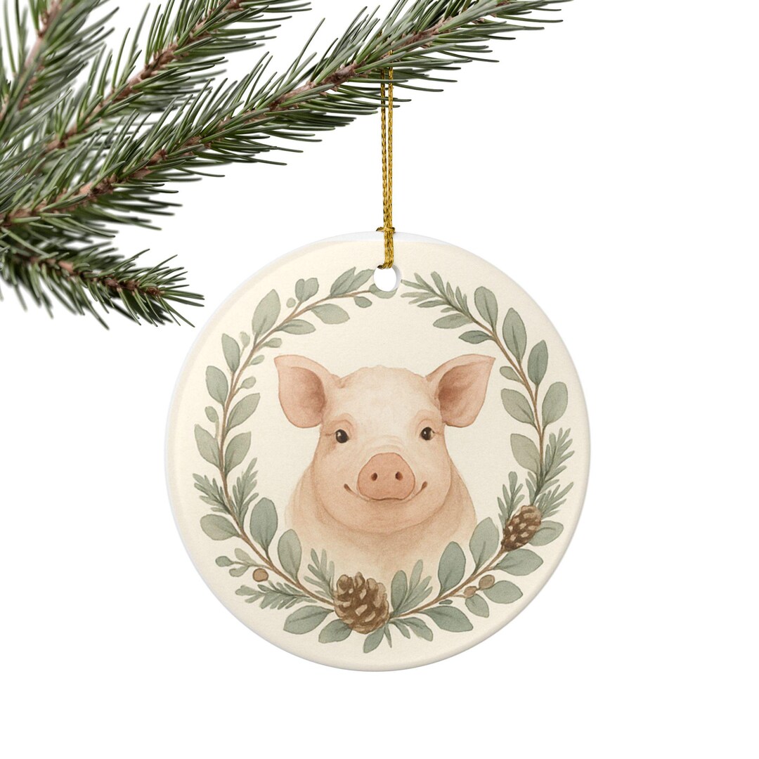 Personalized Pig Ornament – Modern Farmhouse Ceramic Christmas Wreath ...