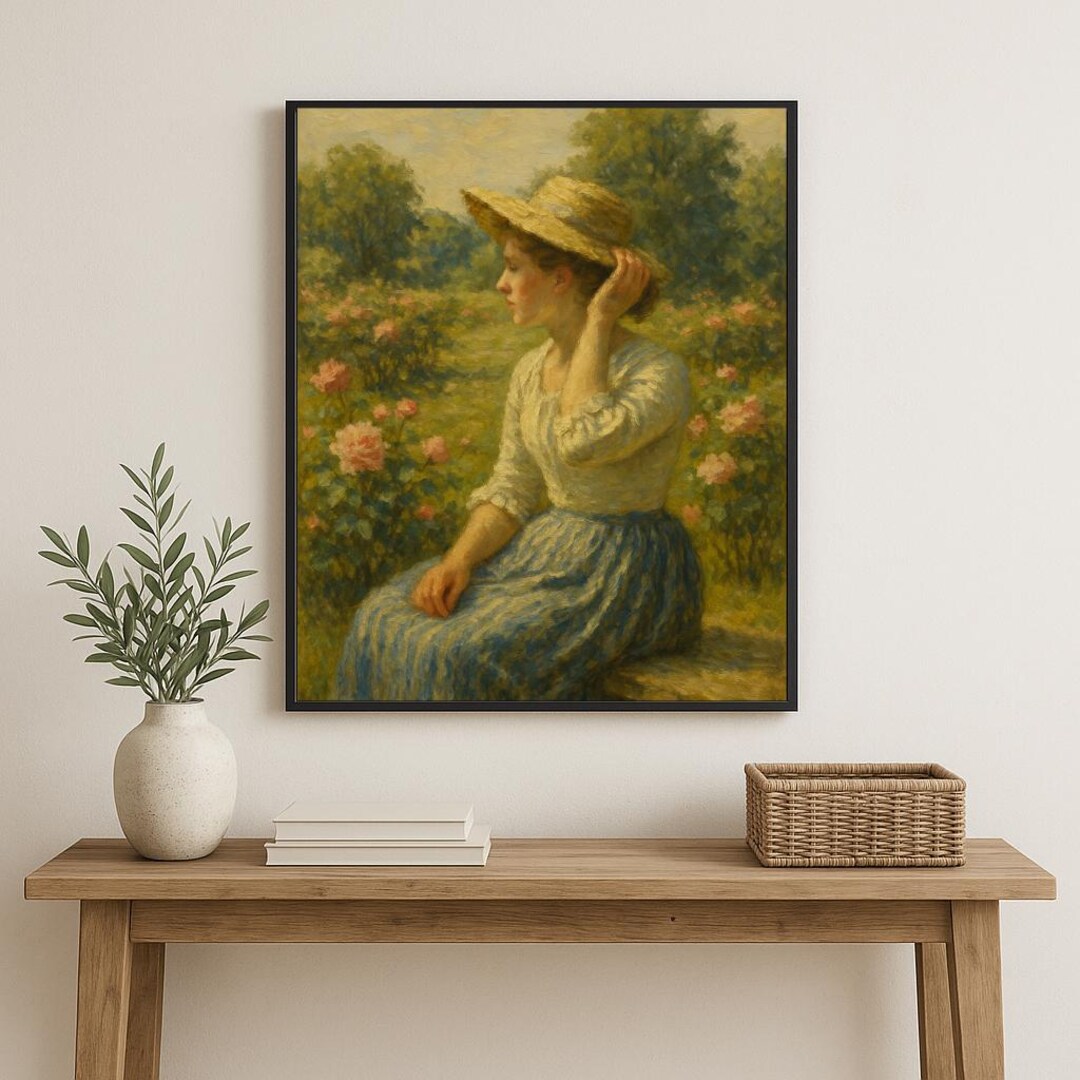 18th Century Lady in Rose Garden Painting: Vintage Digital Wall Art ...