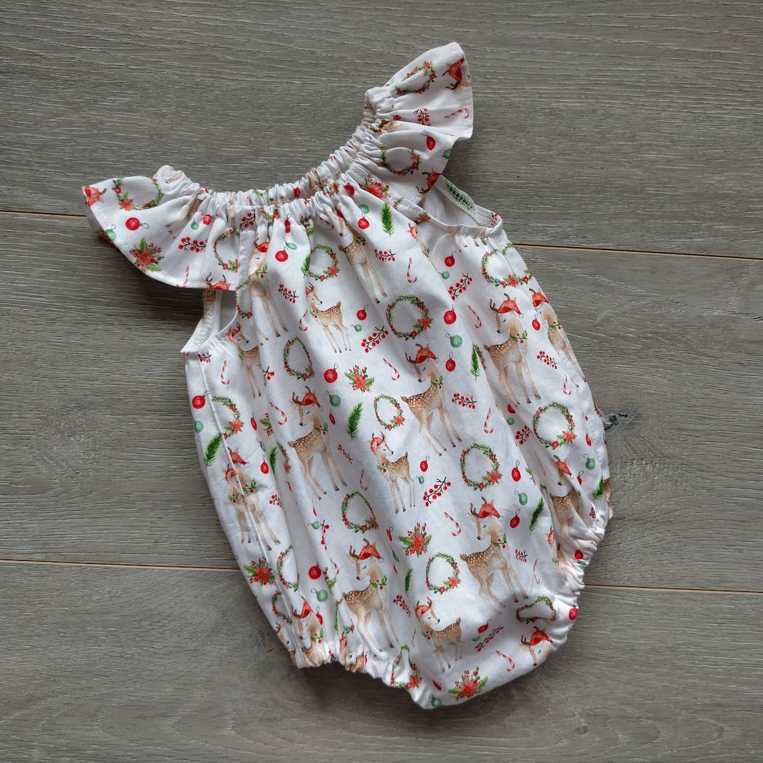 Christmas Deer Dress Flutter Sleeves Green and Red Christmas Romper ...